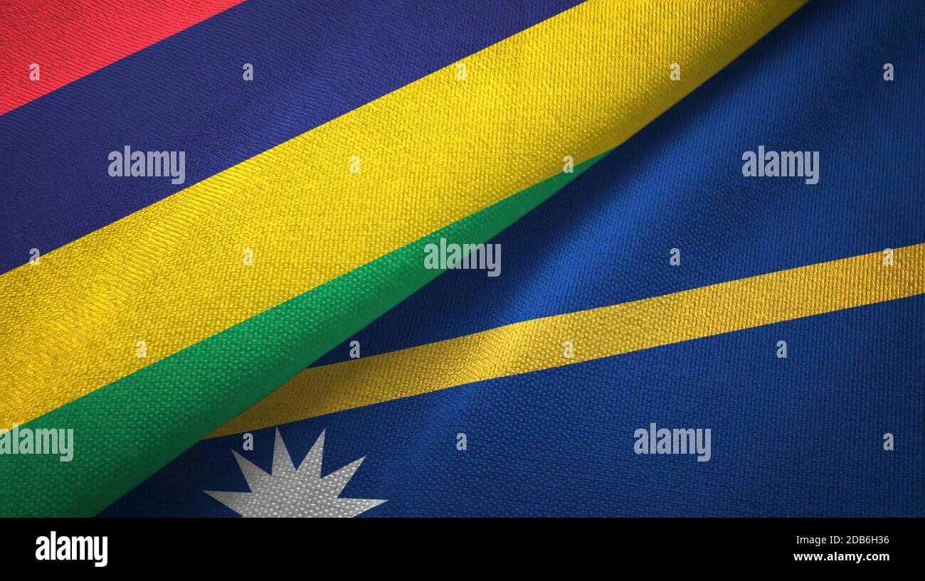 Mauritius and Nauru two flags textile cloth, fabric texture Stock Photo ...