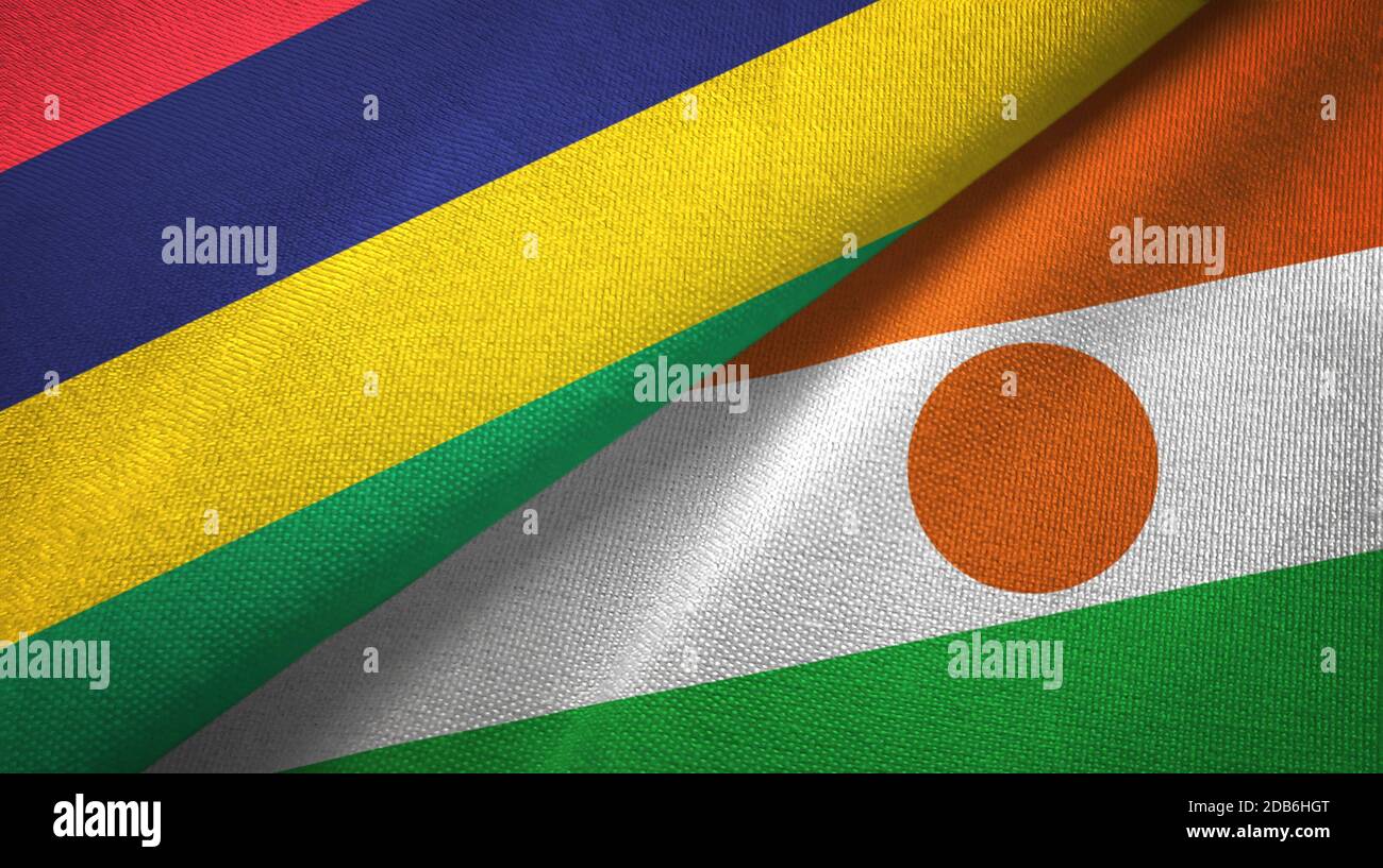 Mauritius and Niger two flags textile cloth, fabric texture Stock Photo ...