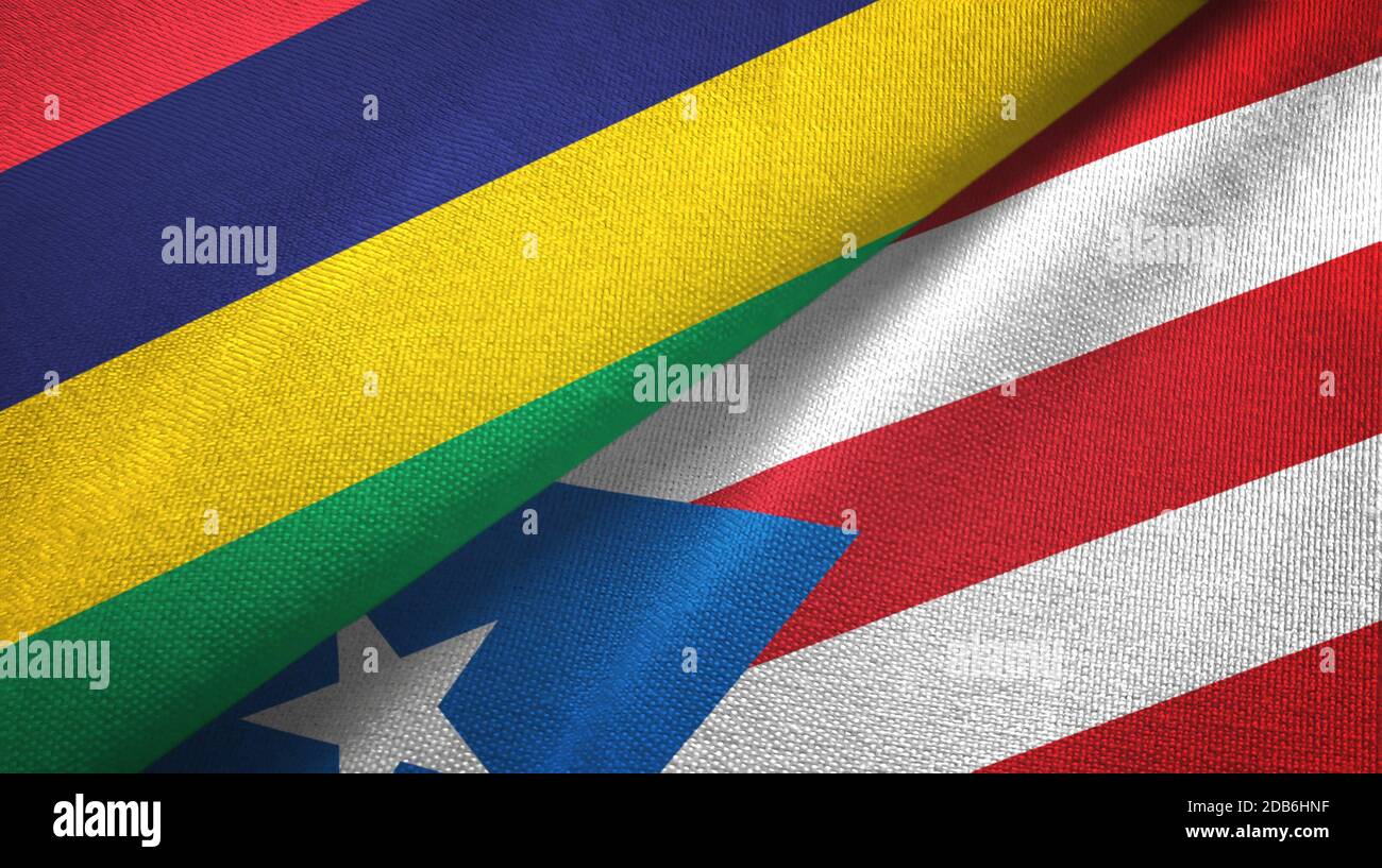 Mauritius and Puerto Rico two flags textile cloth, fabric texture Stock ...