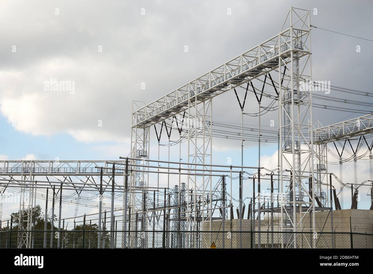 Electric line power substation, switching and transformers Stock Photo ...