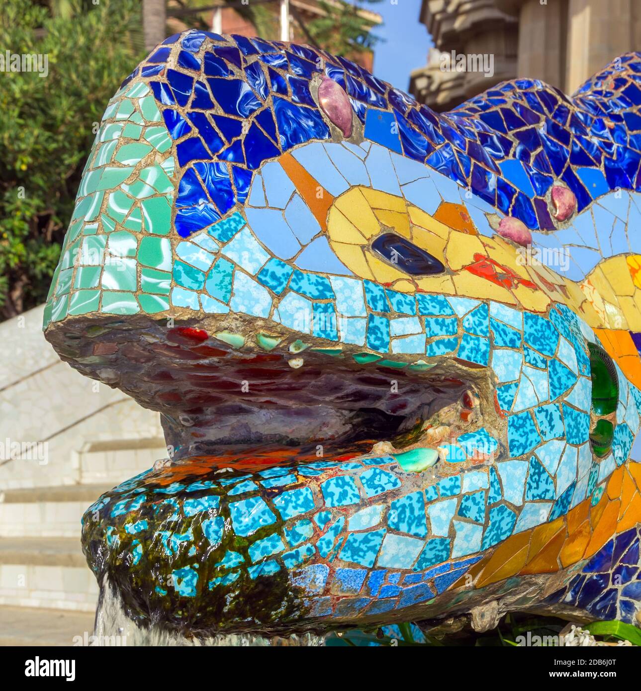 head dragon mosaic sculpture at the Parc Guell designed by Antoni Gaudi ...