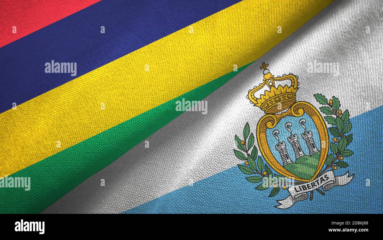Mauritius and San Marino two flags textile cloth, fabric texture Stock ...