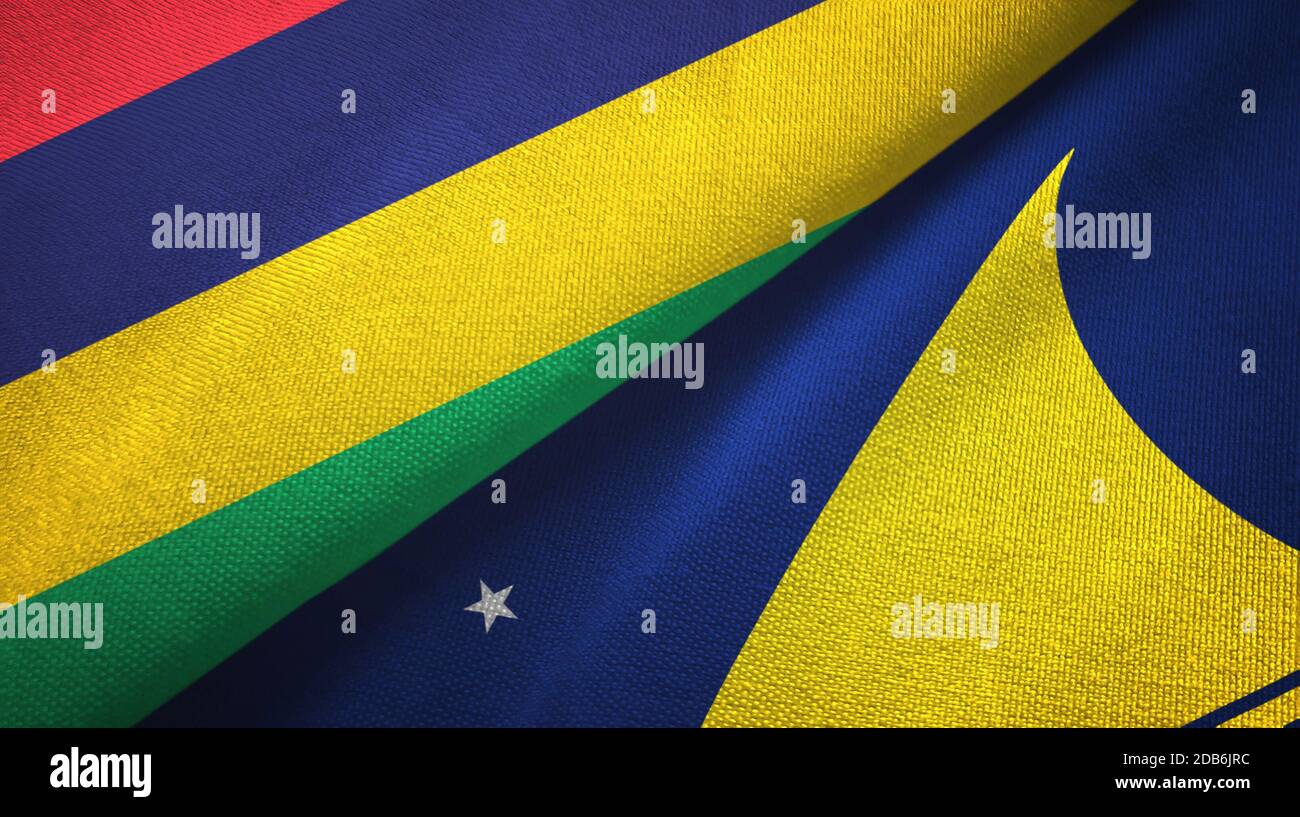 Mauritius and Tokelau two flags textile cloth, fabric texture Stock ...