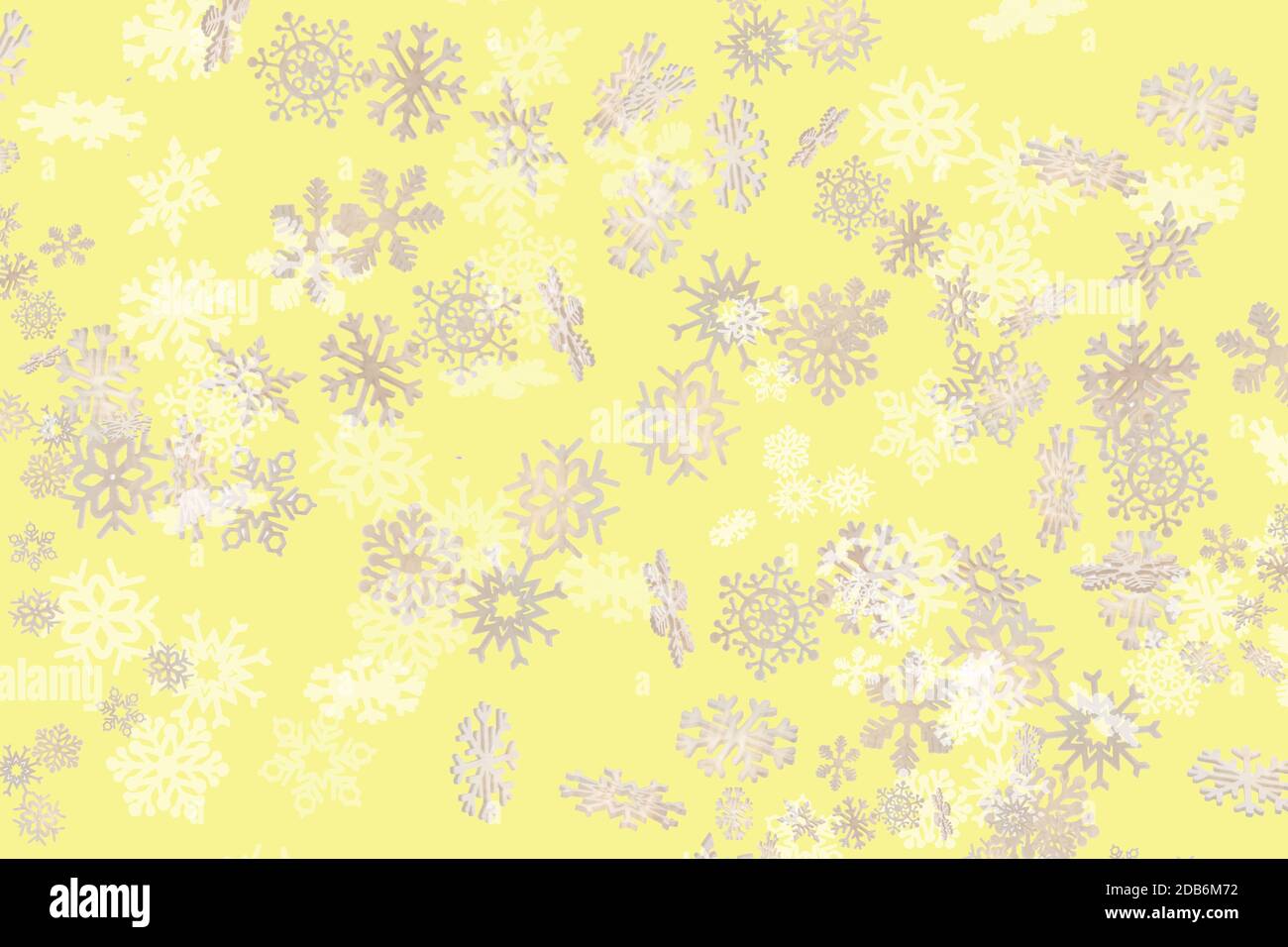 Beautiful snowflake pattern white and gold falling on a subtle pastel ...