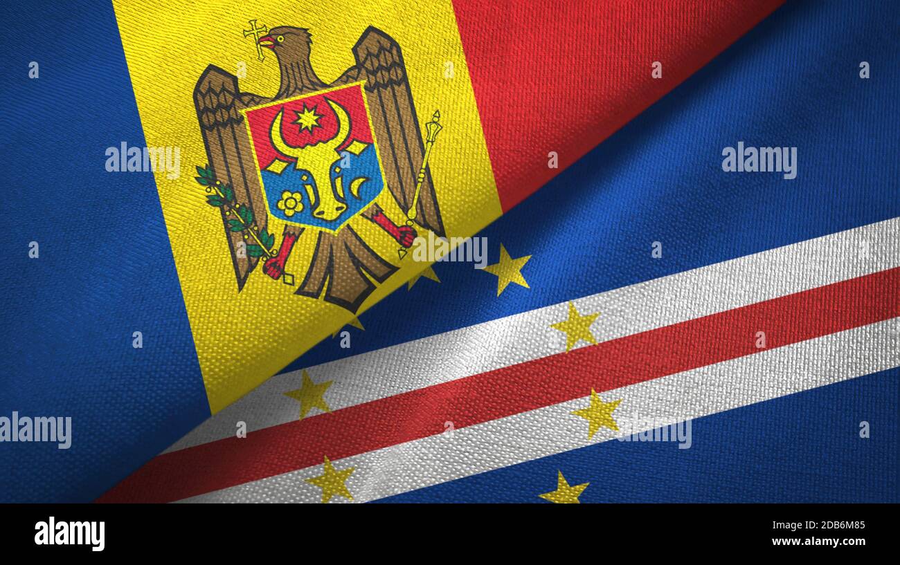 Moldova and Cape Cabo Verde two flags textile cloth, fabric texture ...