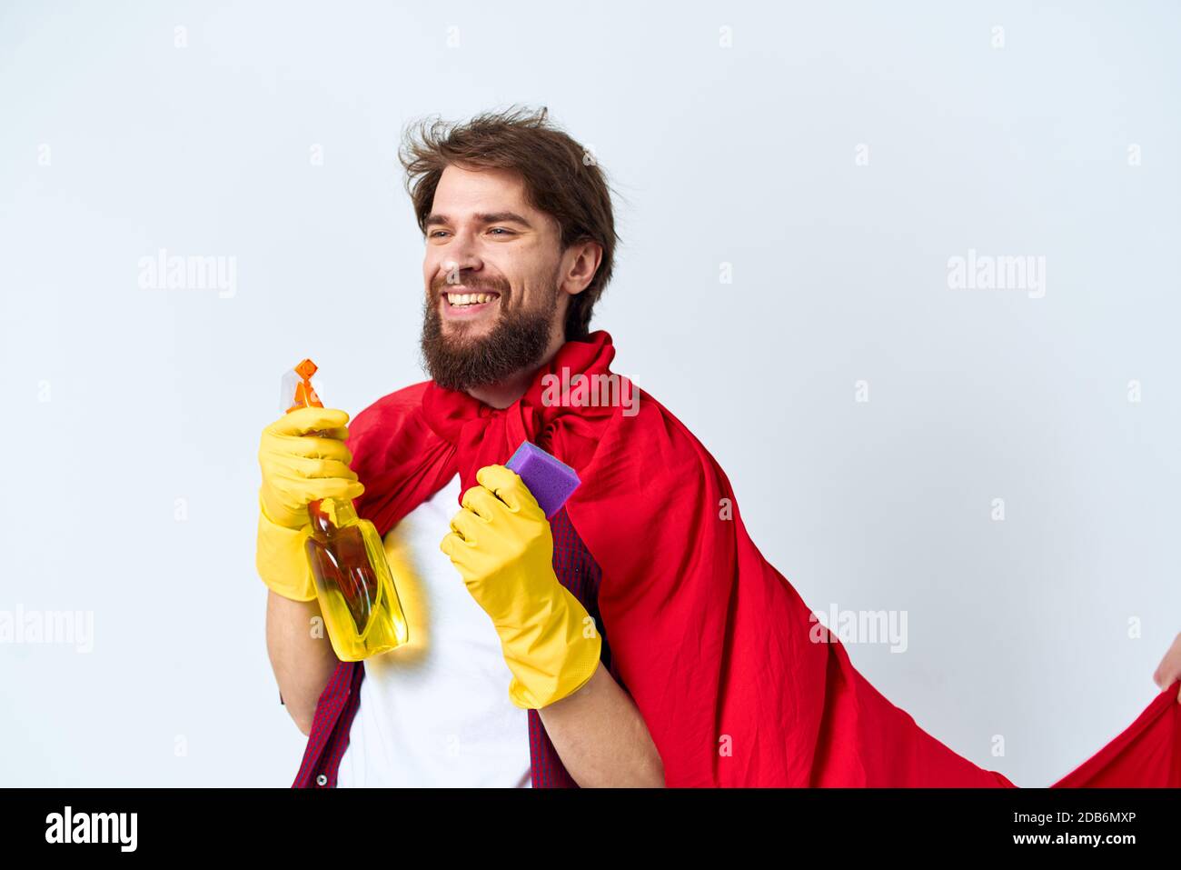 Man in yellow raincoats cleaning professional hygiene home frequency ...