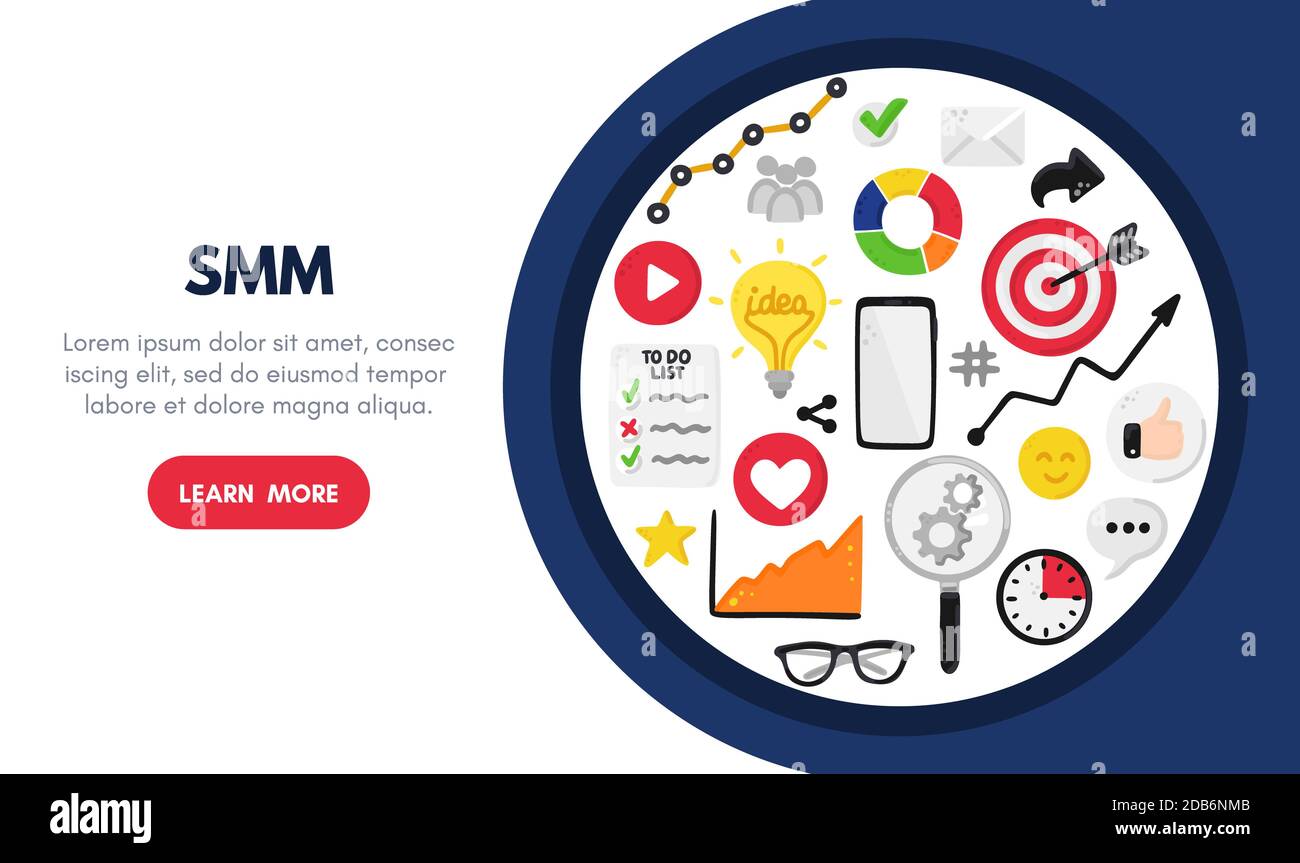 Vector background with smm elements. Social Media Marketing. Reach and ...