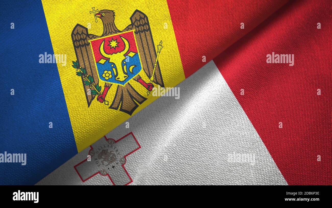 Moldova and Malta two flags textile cloth, fabric texture Stock Photo ...