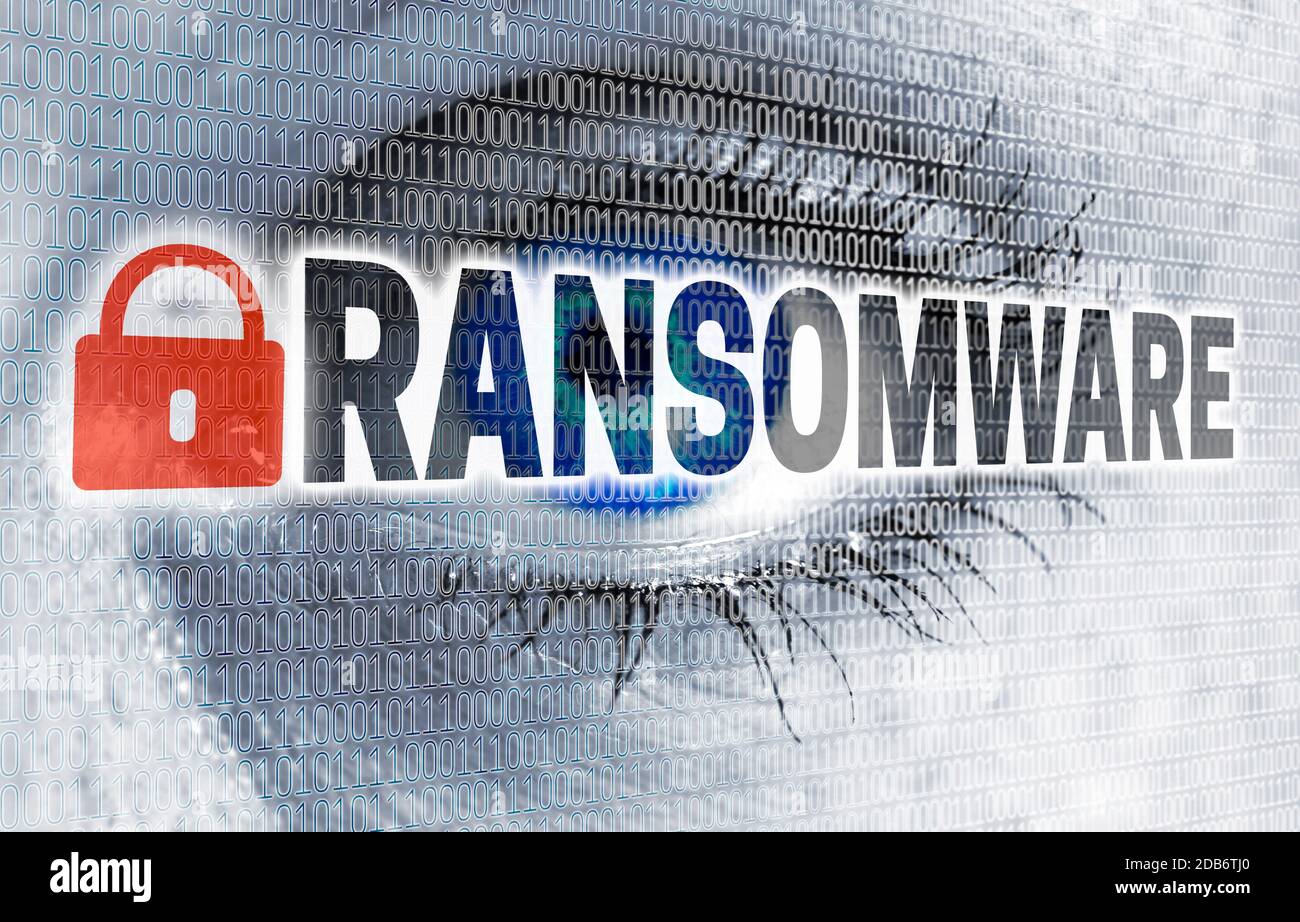 Ransomware eye with matrix looks at viewer concept Stock Photo - Alamy