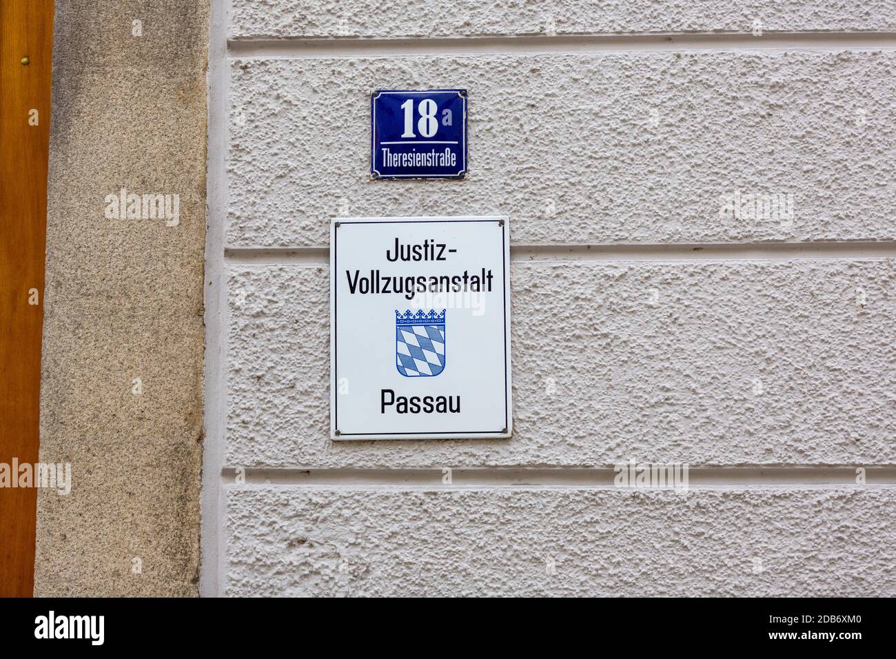 PASSAU / GERMANY - NOVEMBER 8, 2020: Sign of penal institution Passau ...