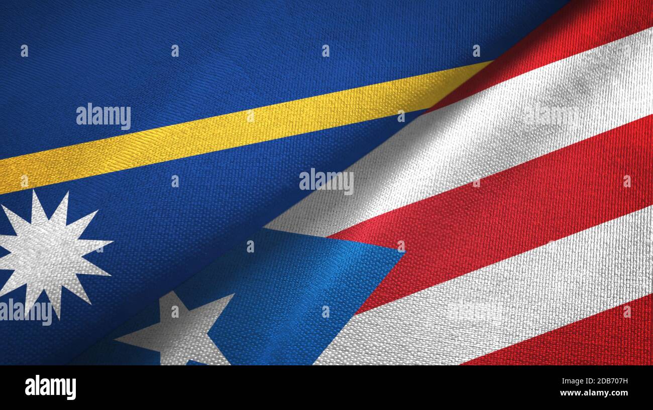 Nauru and Puerto Rico two flags textile cloth, fabric texture Stock ...