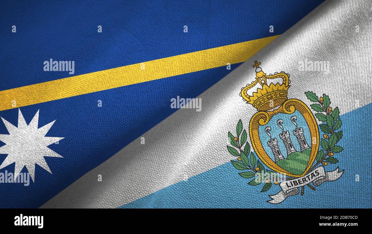 Nauru and San Marino two flags textile cloth, fabric texture Stock ...