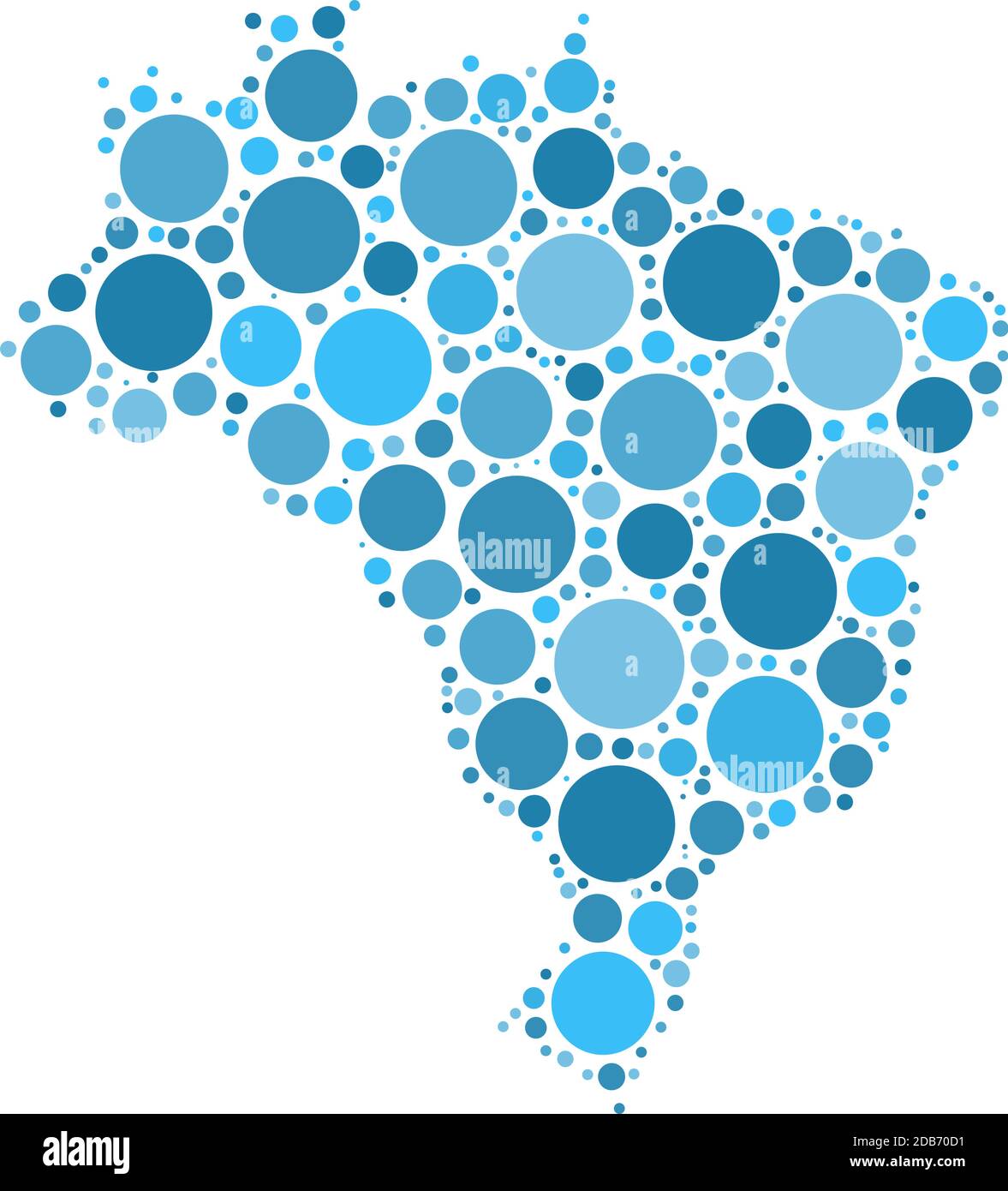 Brasil map mosaic of circles in various sizes. Blue dotted vector map ...