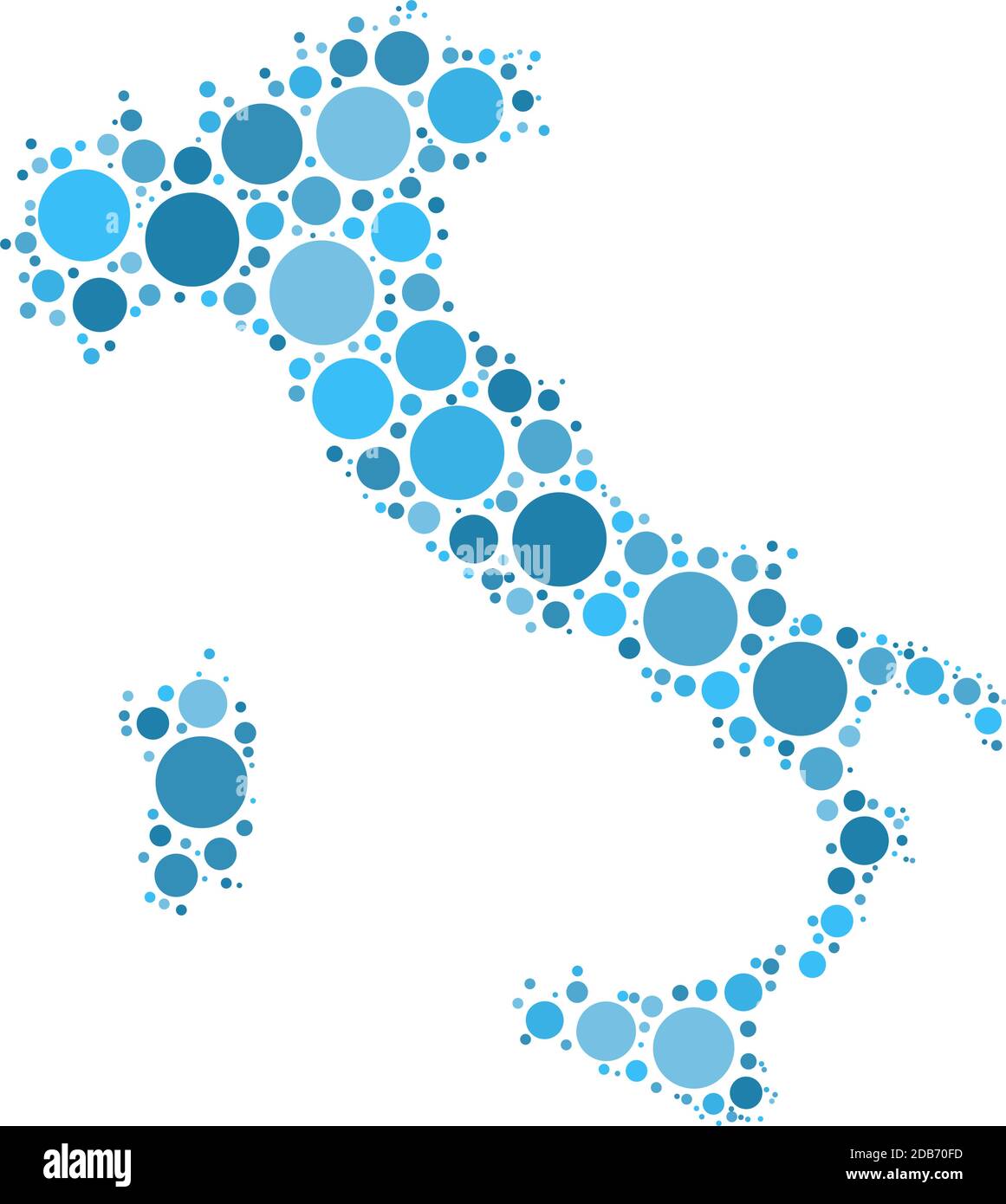 Italy map mosaic of circles in various sizes. Blue dotted vector map on ...