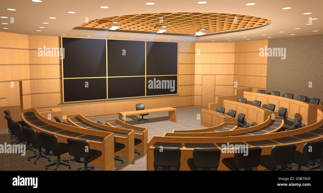 3D Illustration of an empty lecture hall amphitheatre or classroom, for ... 3D Illustration of an empty lecture hall amphitheatre or classroom, for ...