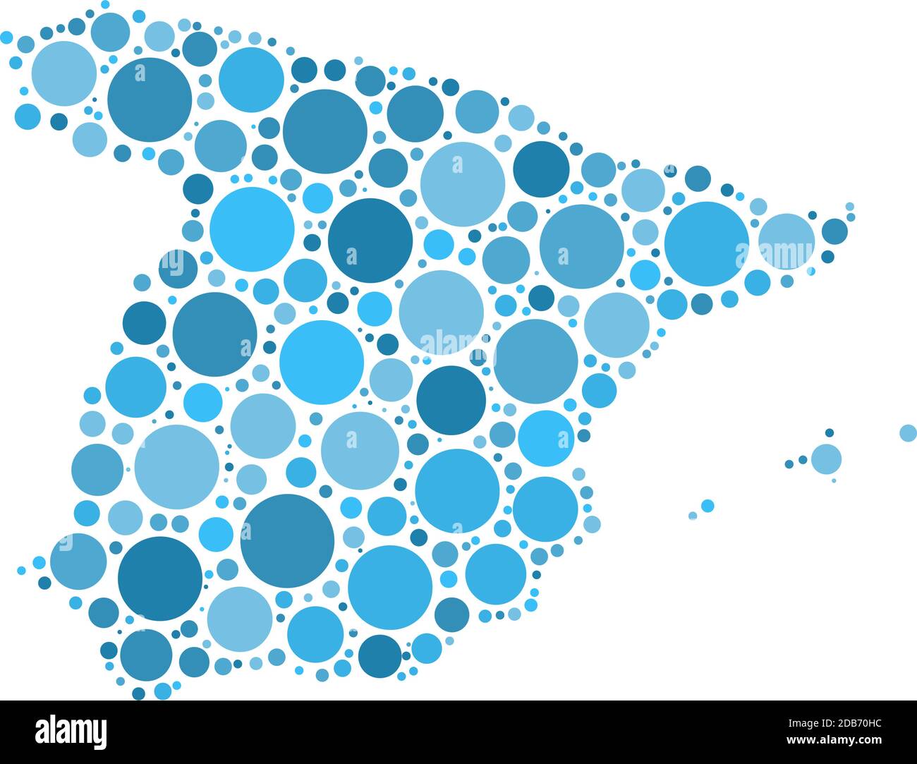 Spain map mosaic of circles in various sizes. Blue dotted vector map on ...