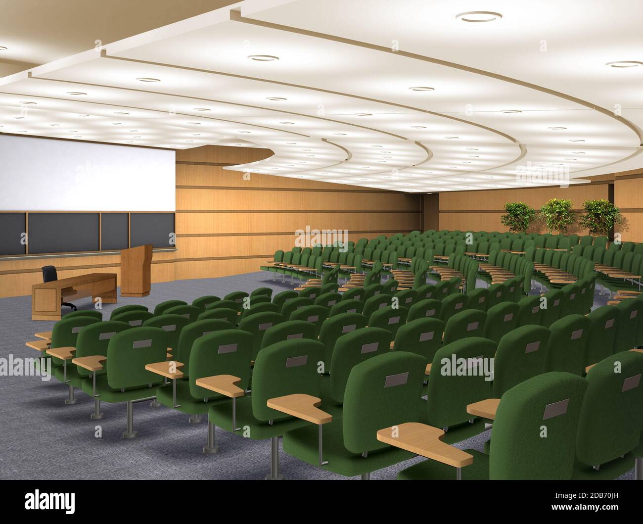 3D Illustration of an empty lecture hall amphitheatre or classroom, for ...
