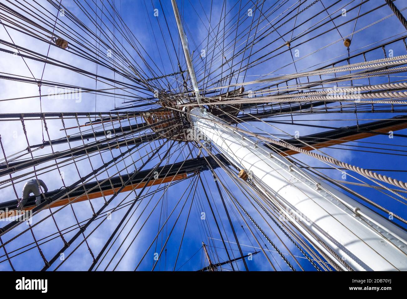 Old naval ship mast and sail ropes detail Stock Photo - Alamy