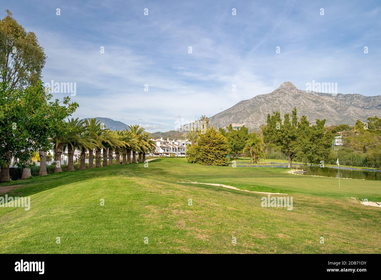 A golf course at the foot of the La Concha mountain in Spain Stock ...