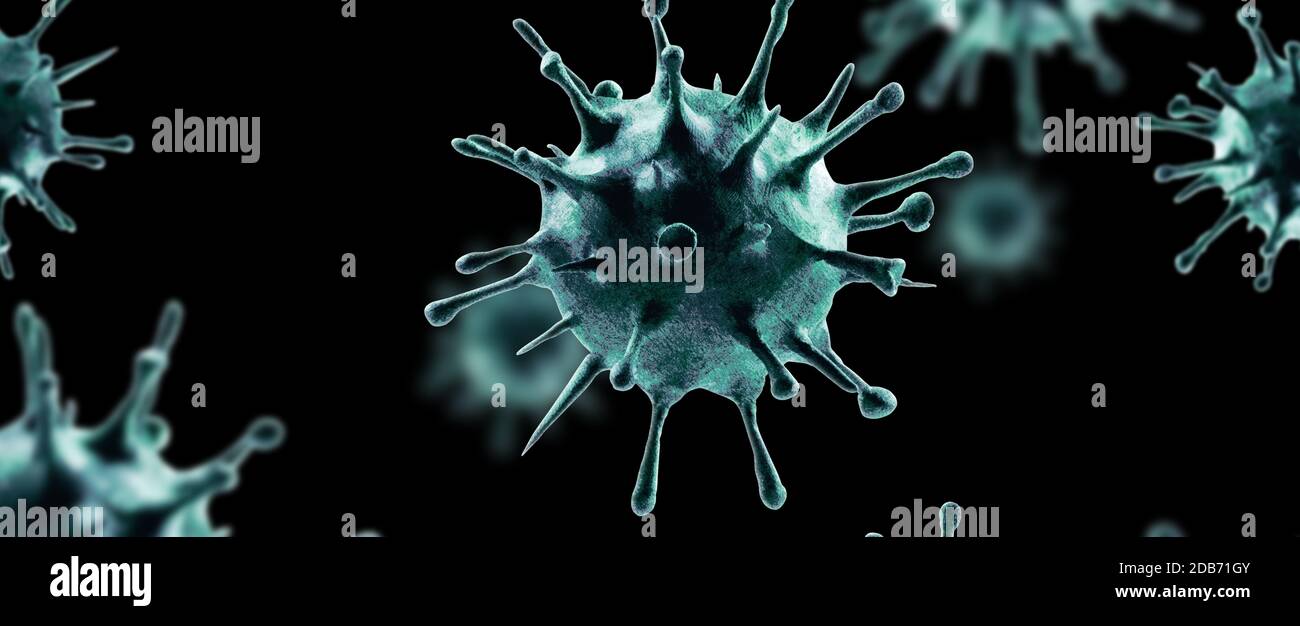 Microscopic view of influenza virus cells. 3D medical illustration ...