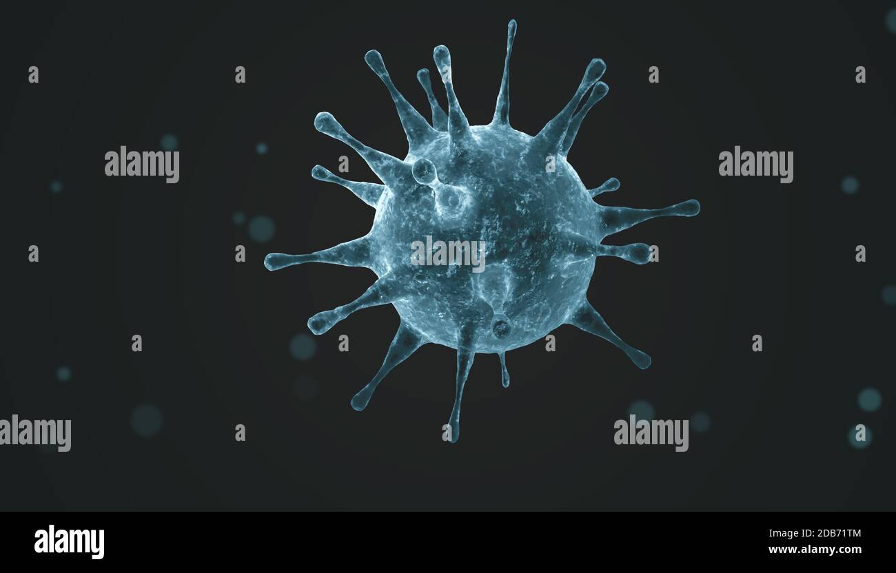 Microscopic view of influenza virus cells. 3D medical illustration ...