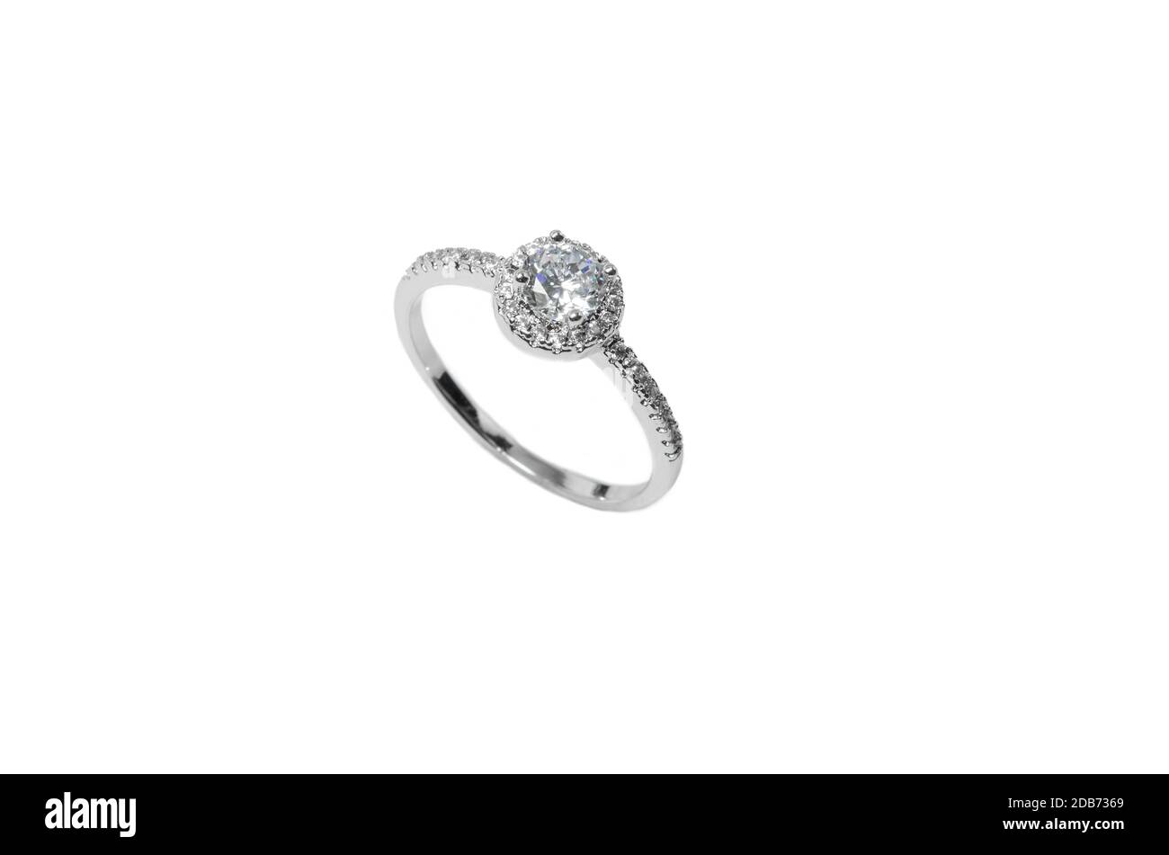 Silver diamond ring on the white background Stock Photo - Alamy