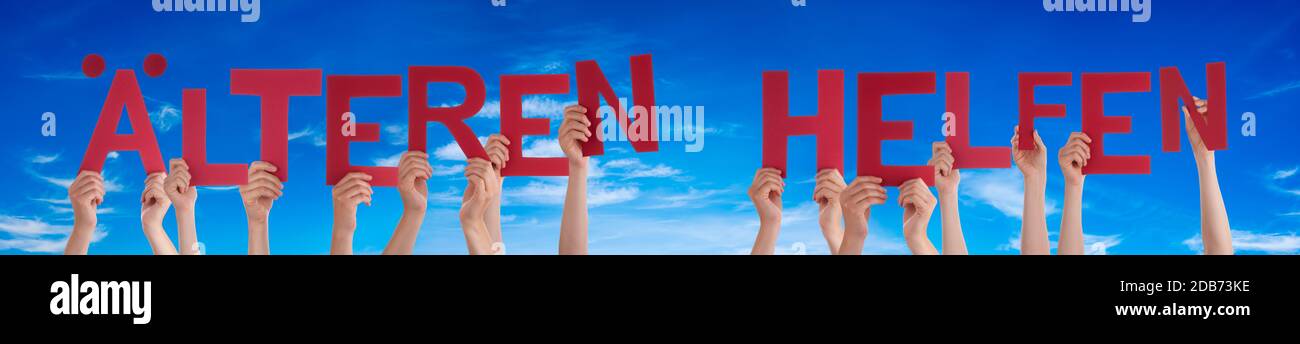 People Hands Holding Colorful German Word Aelteren Helfen Means Help ...