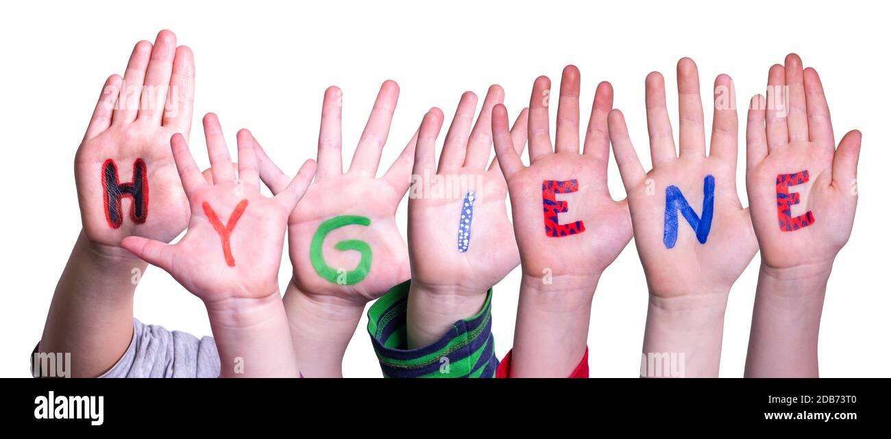 Kids Hands Holding Colorful English Word Hygiene. White Isolated ...
