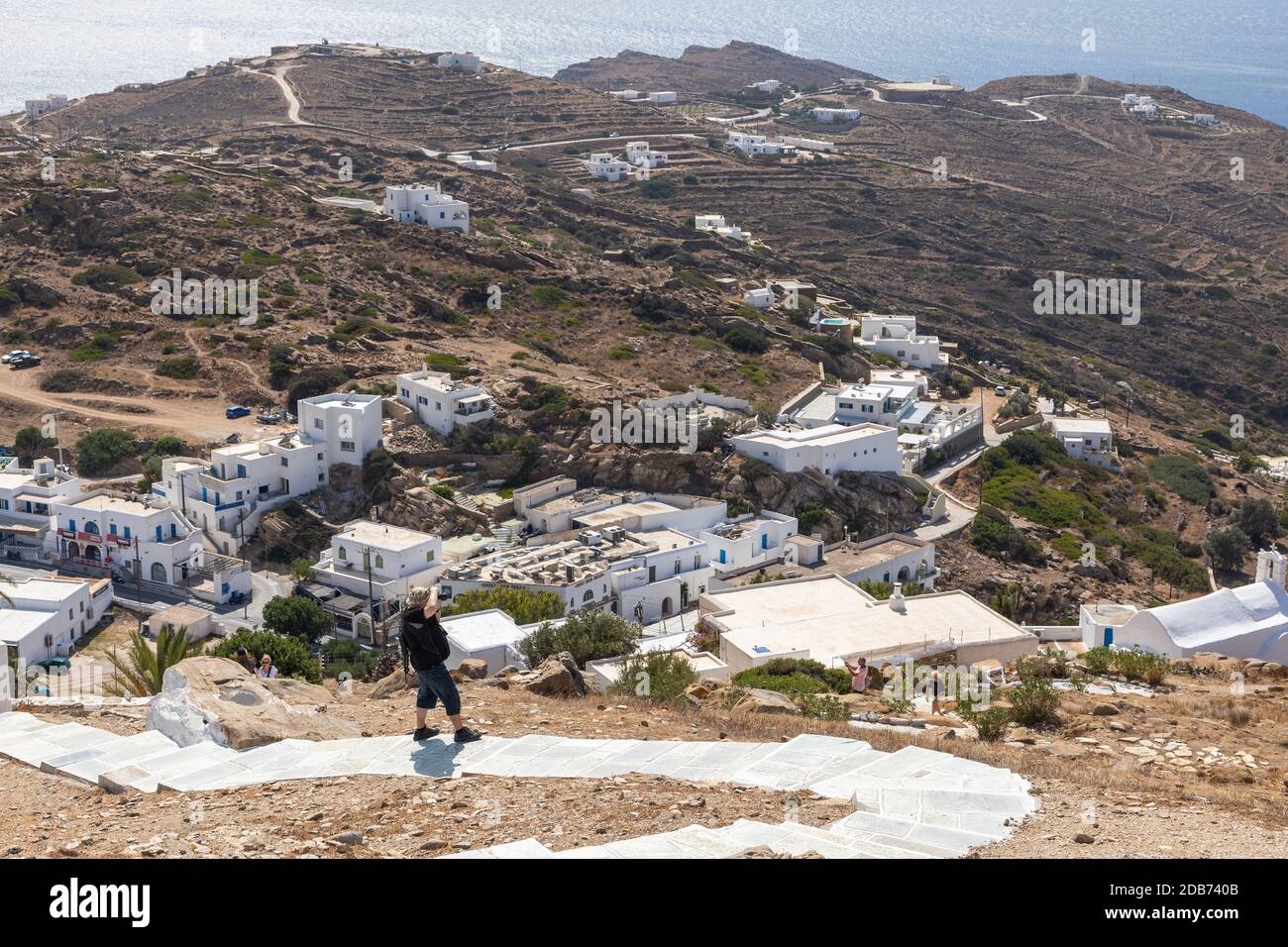 Chora, Ios Island, Greece- 20 September 2020: View of the traditional ...