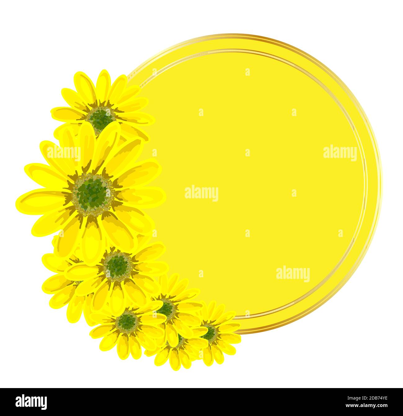 Vector round background for an inscription. Yellow pattern with flowers ...