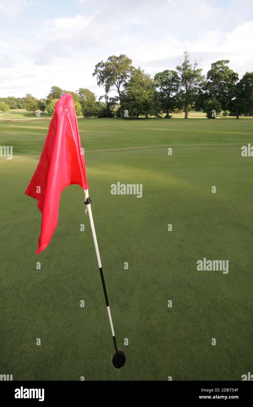 Scotland Ayrshire Ayr Belleisle Golf Course, fairways and red flag ...
