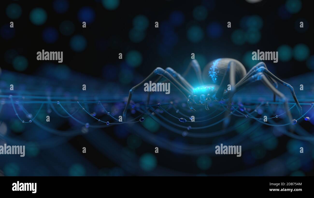 glowing blue spider in the dark. suitable for horror, halloween ...