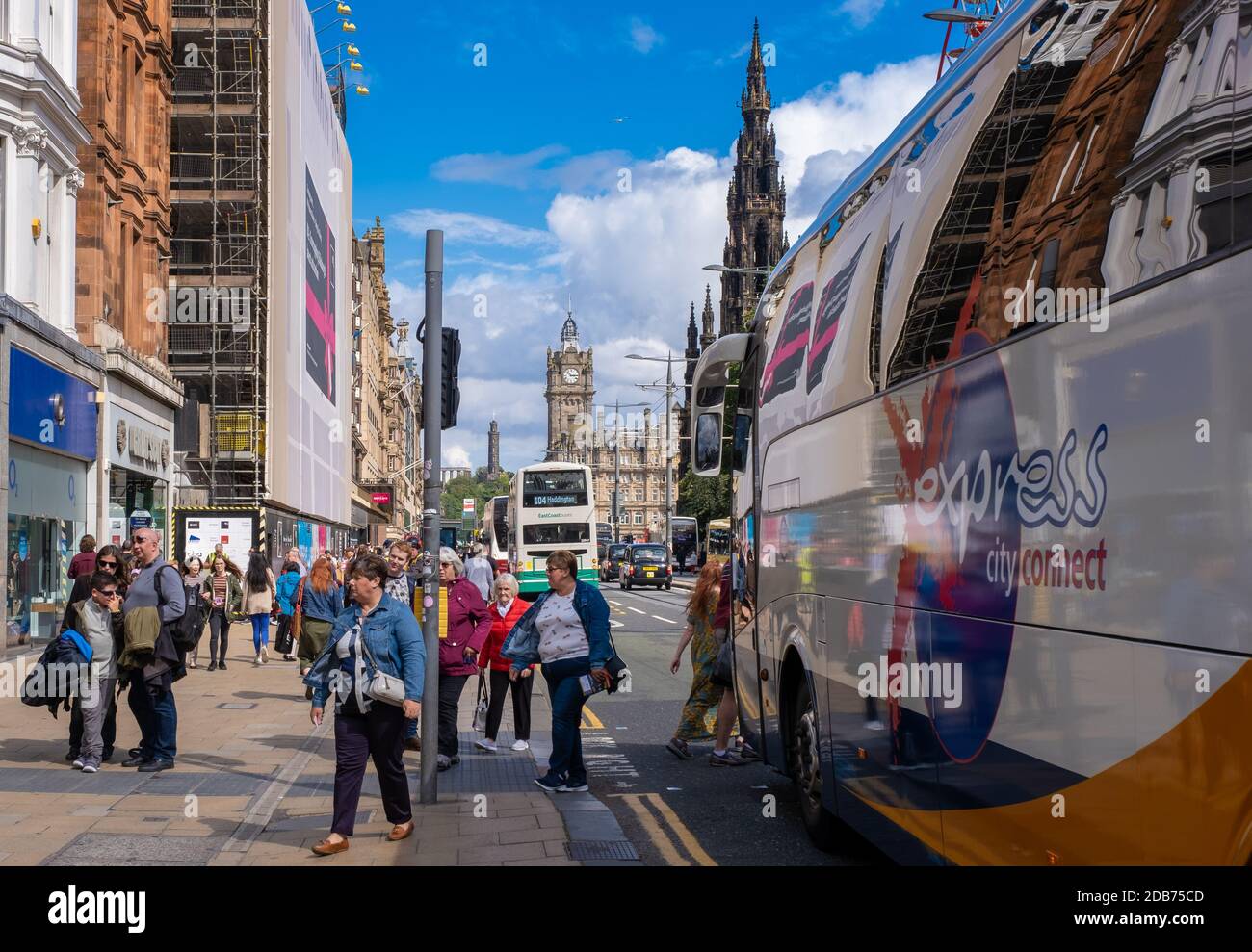 Urban scene at Princes Street in Edinburgh with a view of several ...