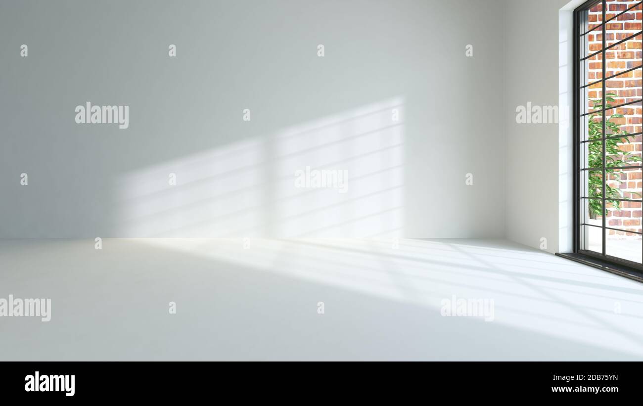 sunlight reflection on modern empty room wall with door frame and ...
