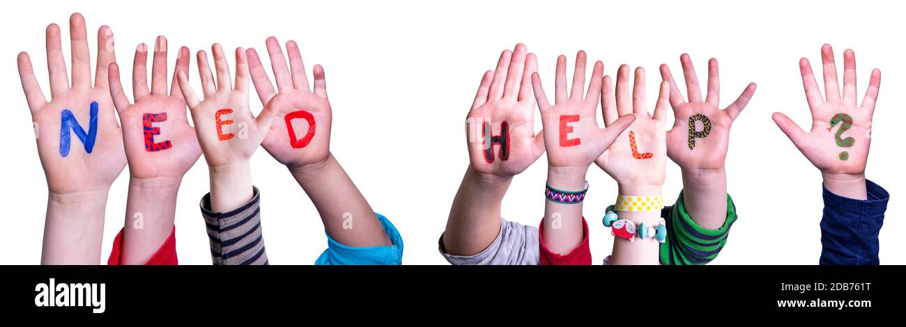 Children Hands Building Colorful Word Need Help. White Isolated ...