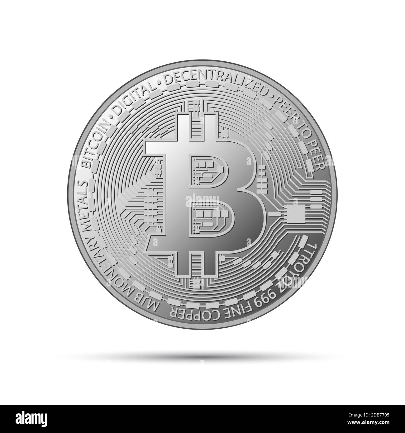 Silver bitcoin coin, crypto currency silver symbol isolated on grey ...