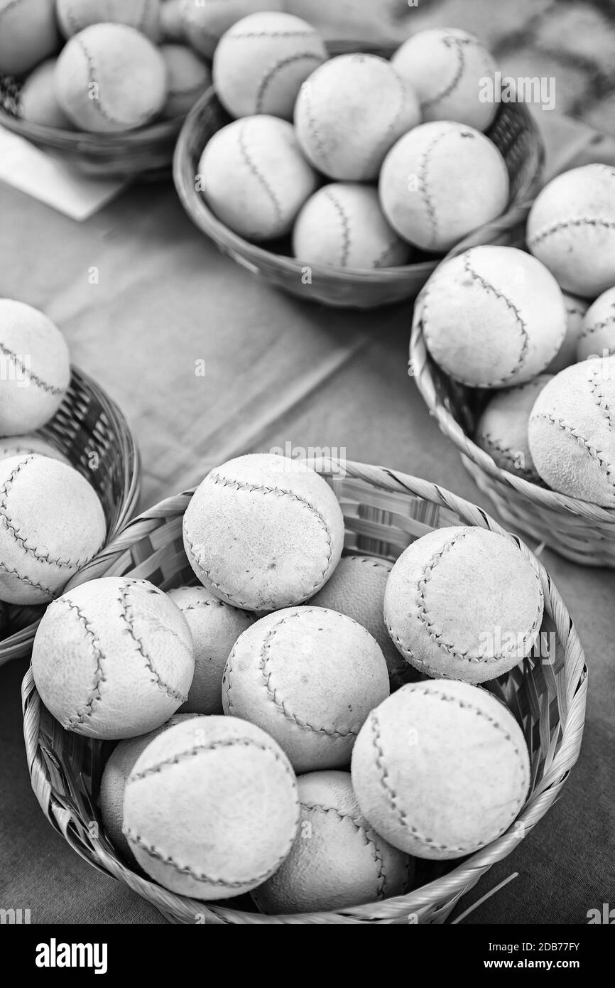 Sewn leather balls, balls detail of a traditional handmade object ...
