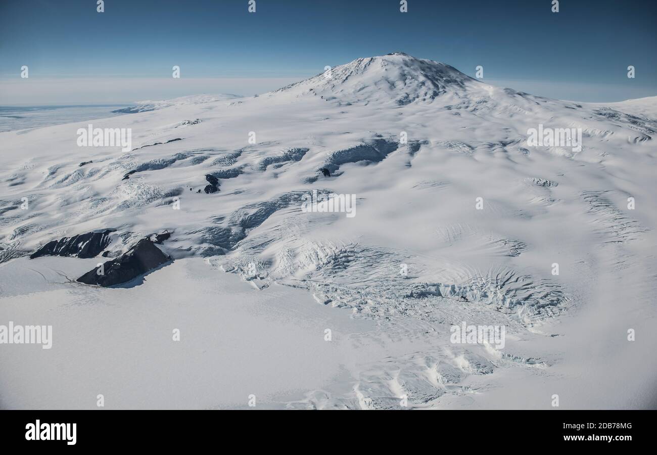 Aerial image of Mount Erebus Antarctica with Erebus bay in the ...