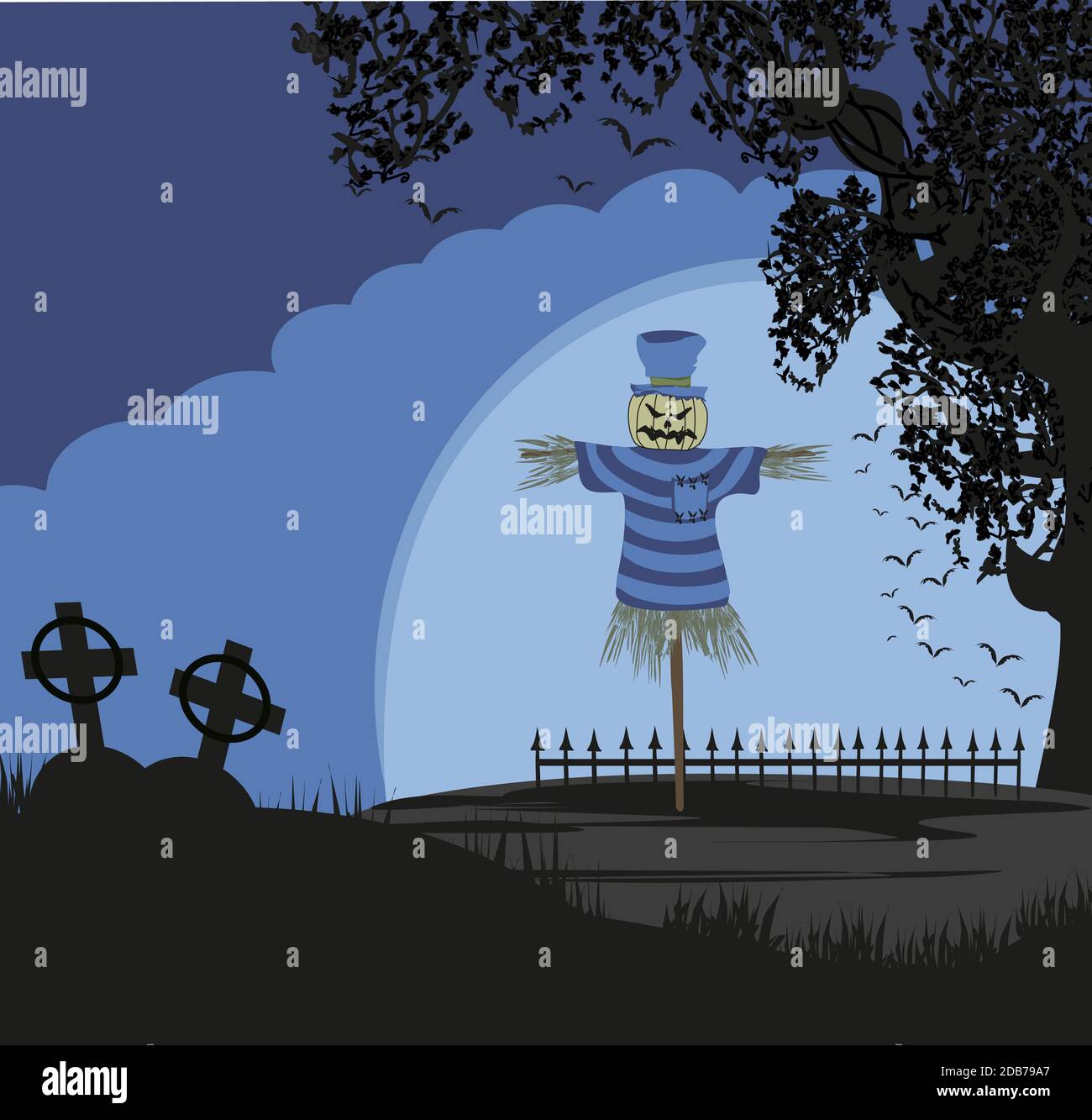 Pumpkin scarecrow at night Stock Photo - Alamy