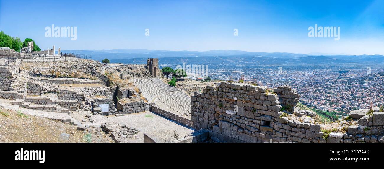 Ruins of the Ancient Greek city Pergamon in Turkey on a sunny summer ...