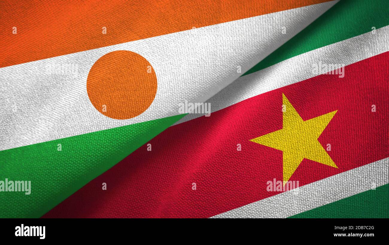 Niger and Suriname two flags textile cloth, fabric texture Stock Photo ...
