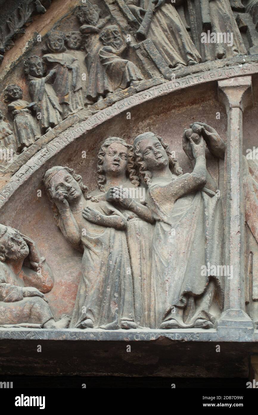 Colmar - Cathedral of Saint Martin, reliefs on the portal Stock Photo ...