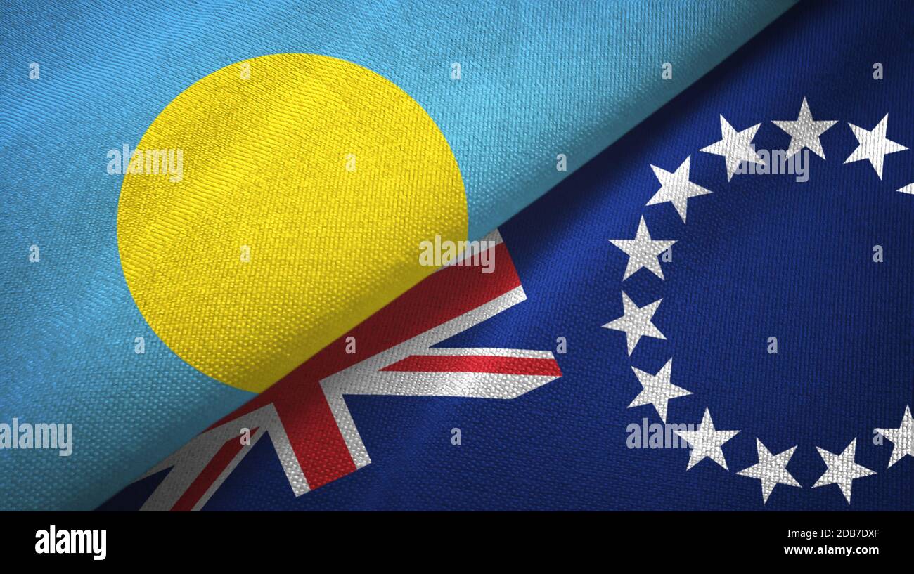 Palau and Cook Islands two flags textile cloth, fabric texture Stock ...