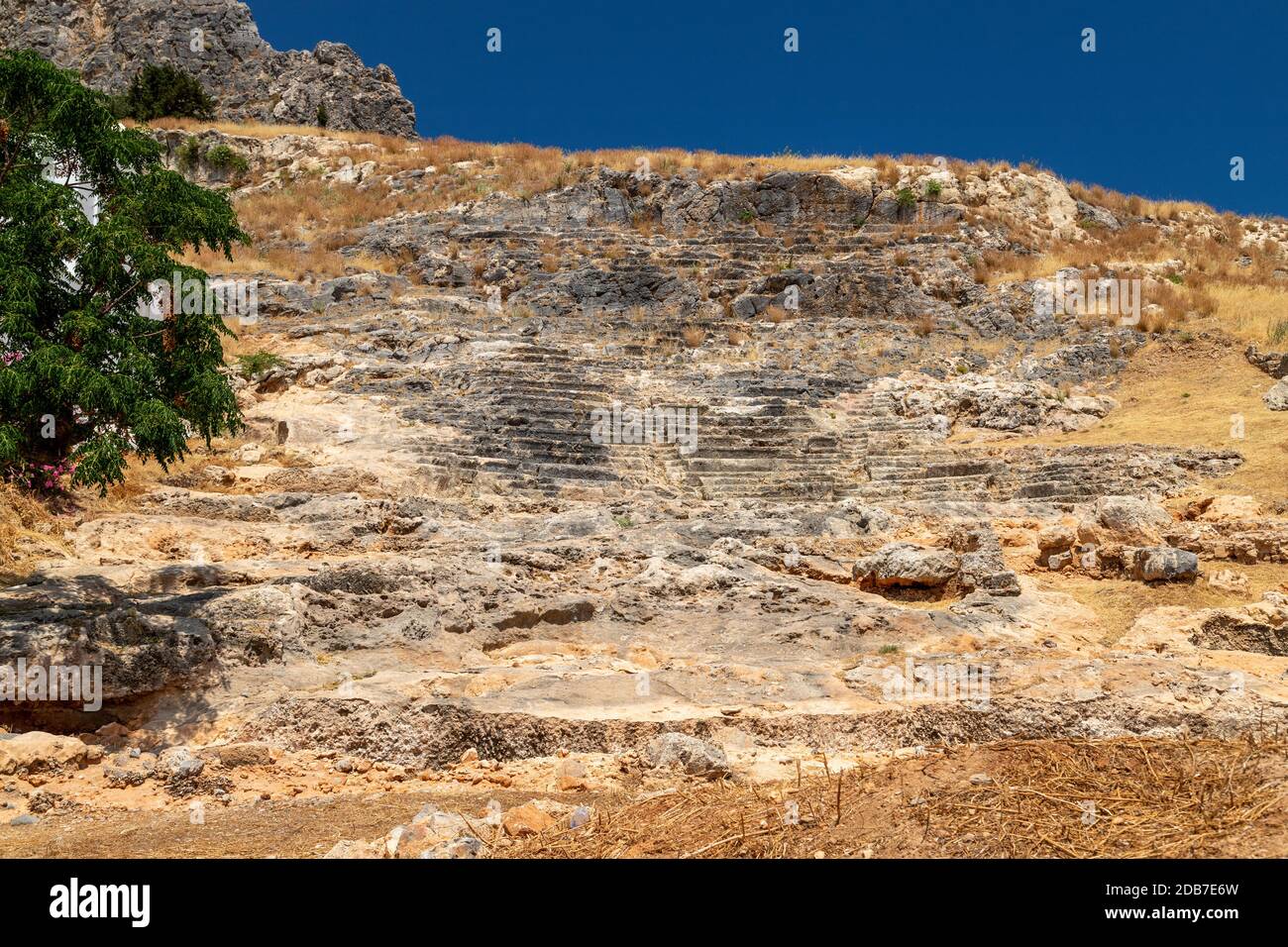 Ancient amphitheater excavations in Lindos on Greek island Rhodes Stock ...