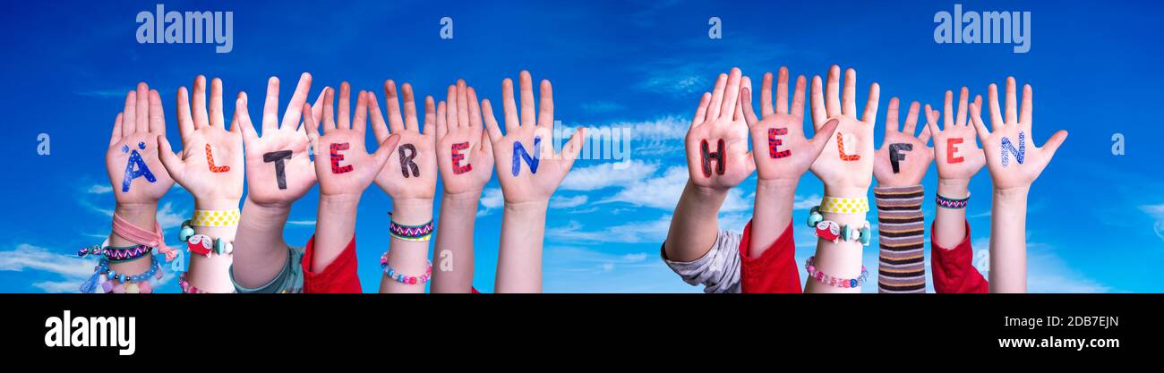 Kids Hands Holding Colorful German Word Aelteren Helfen Means Help ...