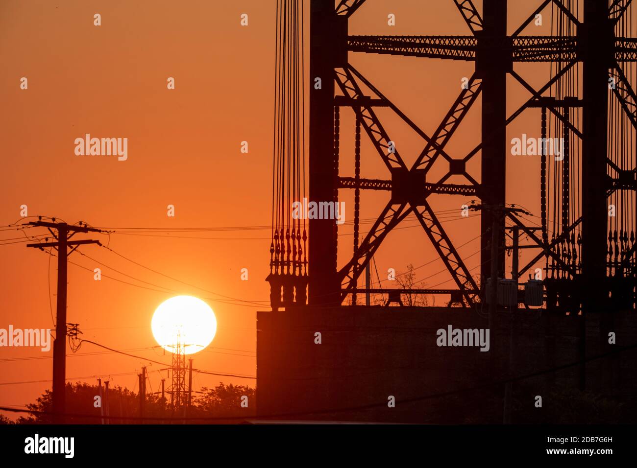 Sunrise with railroad bridge along the Calumet River in Chicago Stock ...