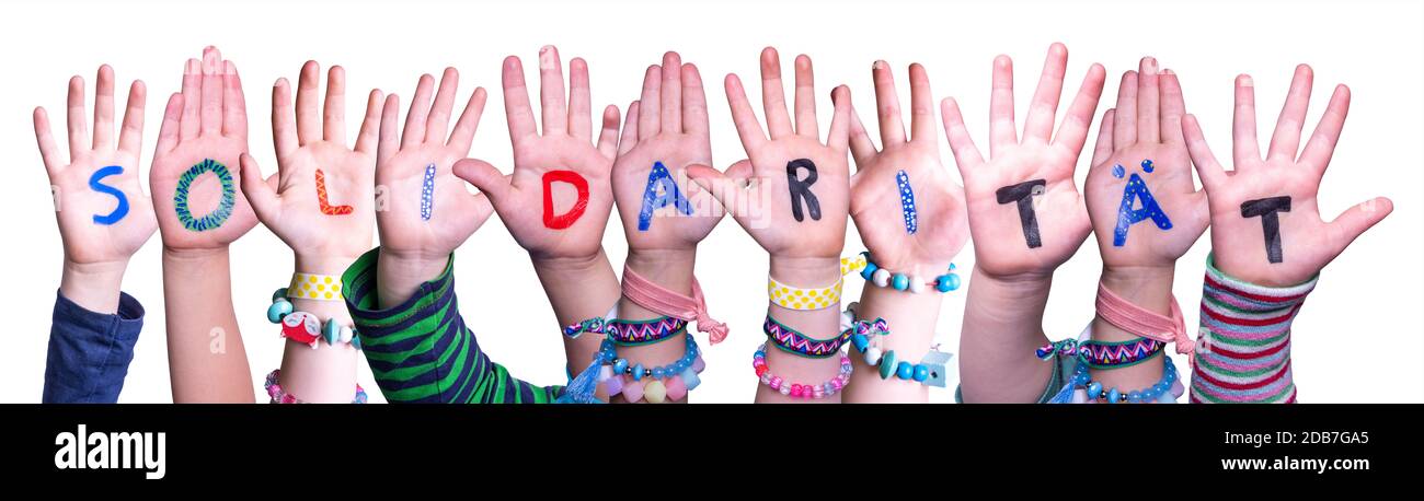 Kids Hands Holding Colorful German Word Solidaritaet Means Solidarity ...