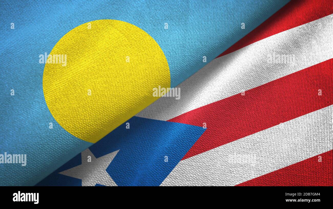 Palau and Puerto Rico two flags textile cloth, fabric texture Stock ...