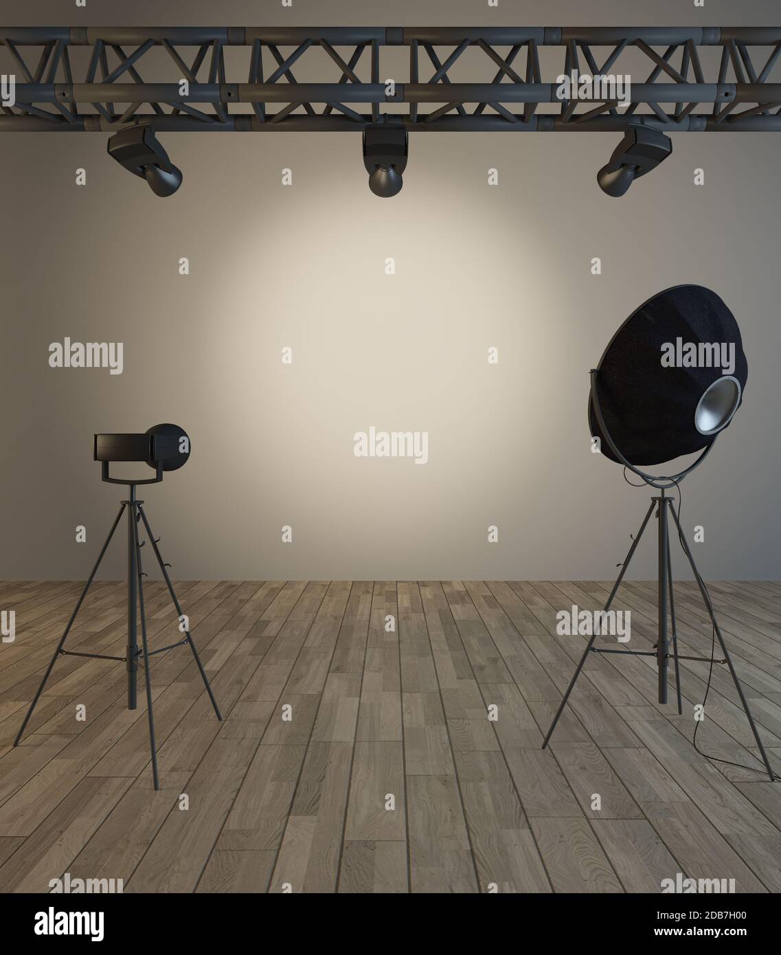 vintage scene under tree spotlight with wall and wooden parquet 3d ...