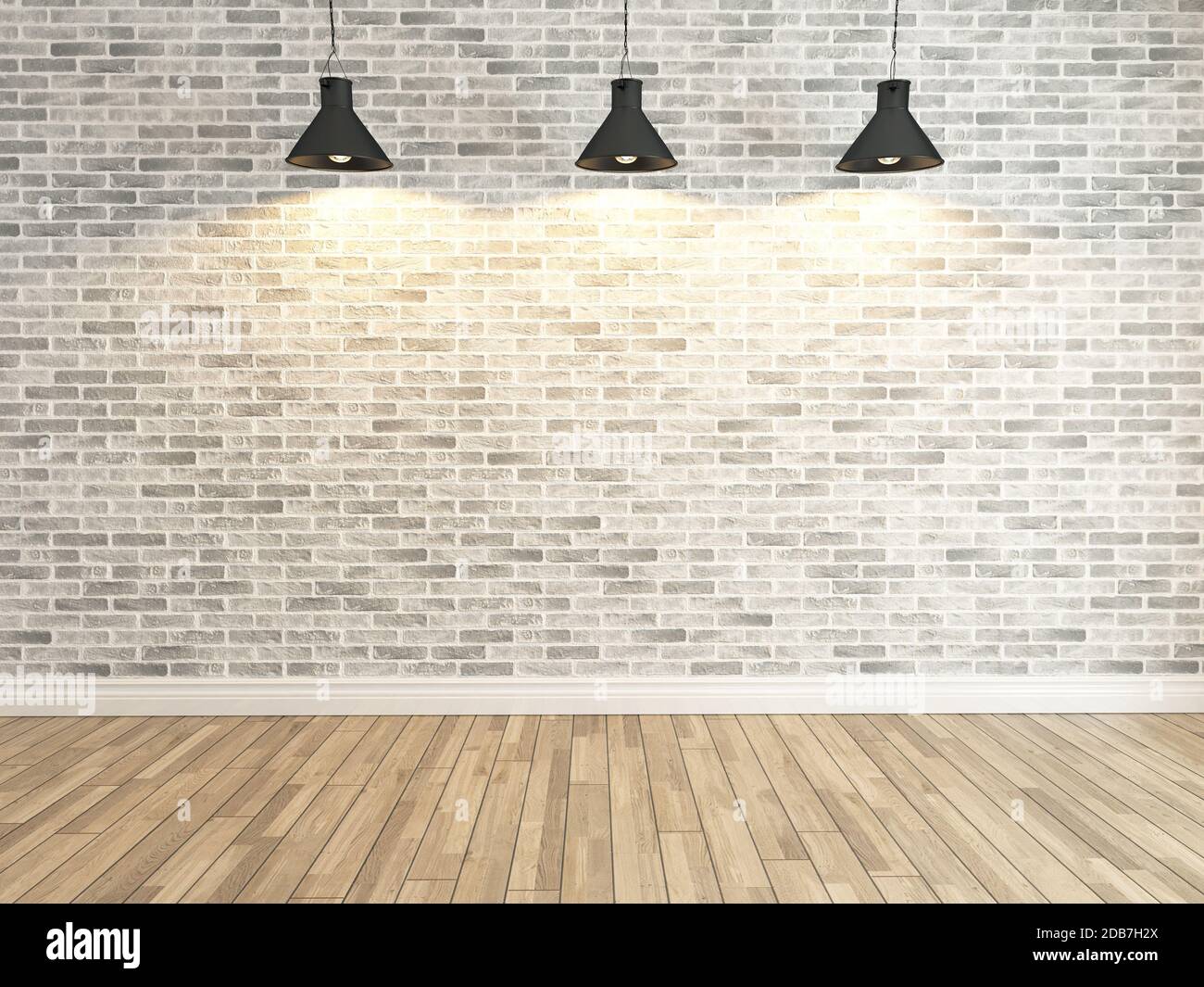 Interior white brick wall decoration under three light, interior wall ...